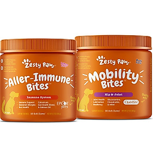 Allergy Immune Supplement for Dogs - with Omega 3 Wild Alaskan Salmon Fish Oil + Glucosamine for Dogs - Hip & Joint Health Soft Chews with Chondroitin & MSM