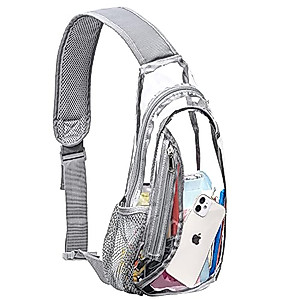 gdbis Clear Sling Bag, Stadium Approved Small PVC Crossbody Backpack, Transparent Casual Chest Daypack for Hiking, Stadium or Concerts, Grey