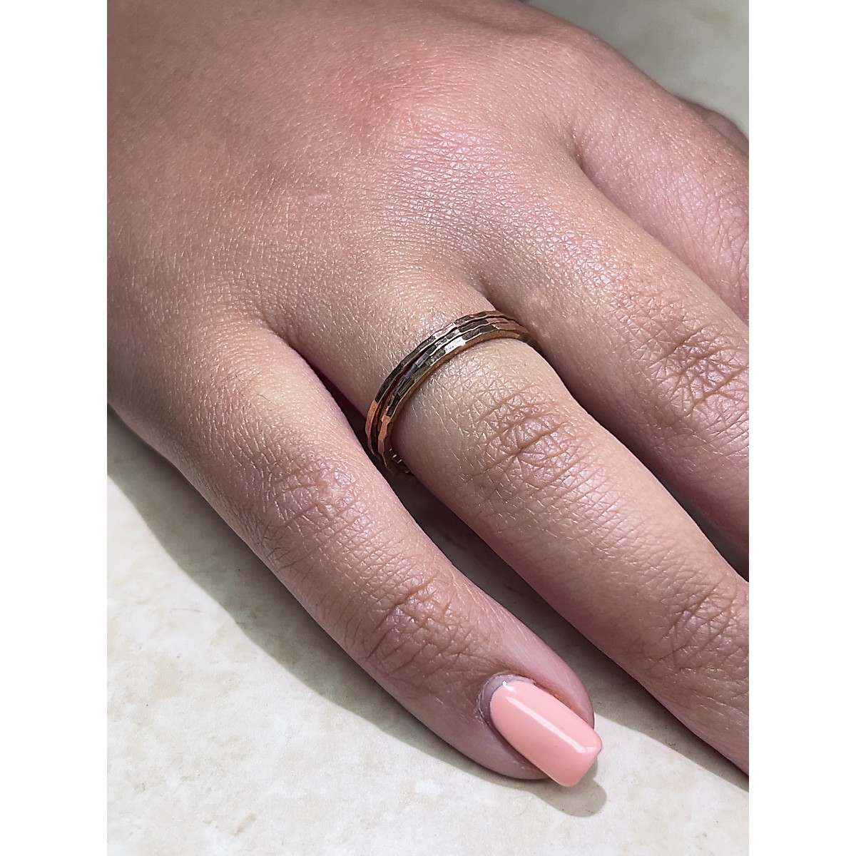 Dainty Solid Gold Rings for Women - 1mm Ridged Gold Stacking Rings Jewelry - Simple Thin Dainty Rings Available in 4 – 12 Ring Sizes - Non Tarnish Gold Rings with 3 Gold Colors Made In USA
