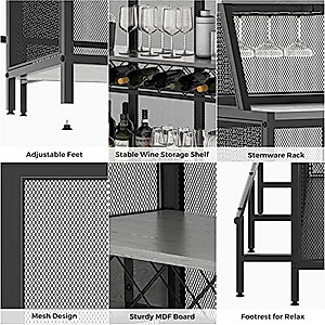 KFO Home Bar Unit, 4 Tier Bar Cabinet with Footrest, Industrial Metal Liquor Cabinet with Wine Rack Storage Shelf, Buffet Cabinet for Home Kitchen Pub (Black)