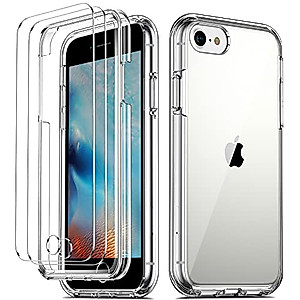 COOLQO Compatible for iPhone 8 /iPhone 7 /iPhone 6S/6 Case, with [2 x Tempered Glass Screen Protector] Clear 360 Full Body Coverage Hard PC+Soft Silicone TPU 3in1 Shockproof Phone Protective Cover