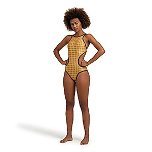 Arena Women's Standard Single Design Seamless One Piece Swimsuit, Gold-Multi Black, 34