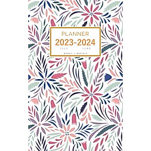 Planner July 2023-2024 June: 5x8 Weekly and Monthly Organizer Small | Massive Floral Pattern Design White