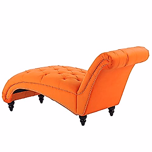 Fulocseny Tufted Velvet Chaise Lounge Indoor,Leisure Accent Chair Upholstered Couch,Velvet Chaise Lounge Chair,Tufted Armless Chaise Lounge,Velvet Fabric+Wood Frame+Foam +Wood Legs (Orange)