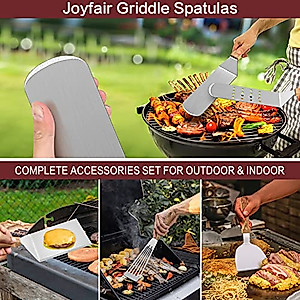 Joyfair 19Pcs Griddle Accessories Kit, Flat Top Grill BBQ Turners with Melting Domes, For Outdoor Camping Teppanyaki, Include Basting Cover, Burger Press, Stainless Steel Spatulas, Scarpers, Carry Bag