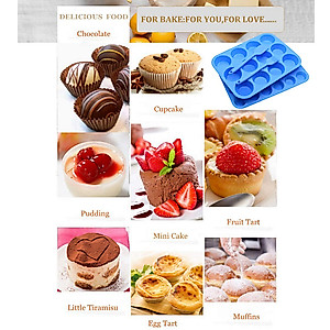 Silicone Muffin Pan Cupcake Set – Non-Stick 12 Cups and Mini 24 Cups,Silicone Baking Molds,BPA Free Muffin Tin with 1 Silicone Spatula & 1 Oil Brush (blue)