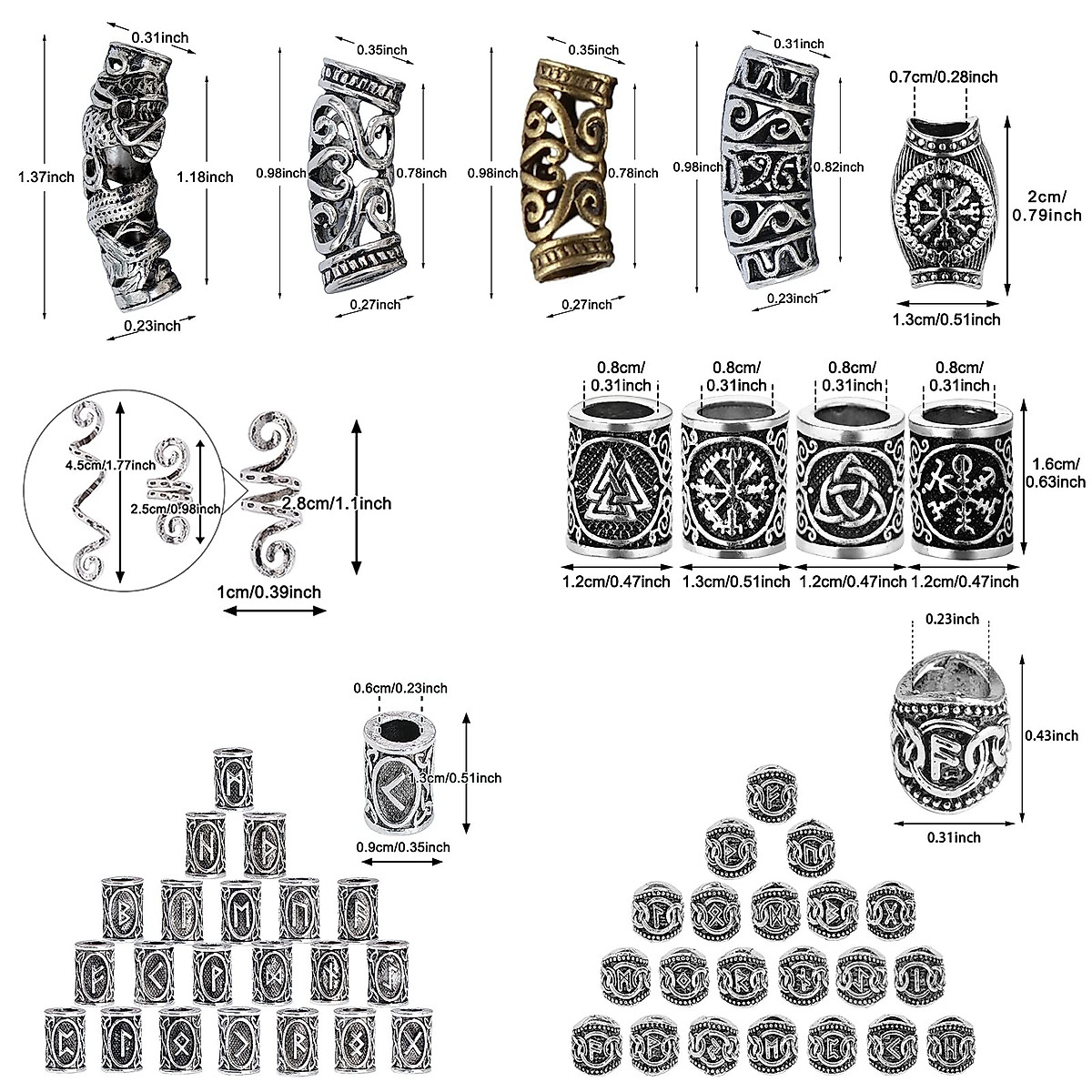 YMHPRIDE 80 Pieces Viking Beard Beads Antique Norse Hair Tube Beads Dreadlocks Beads for Hair Braiding Bracelet Pendant Necklace Silver DIY Jewelry Hair Decoration