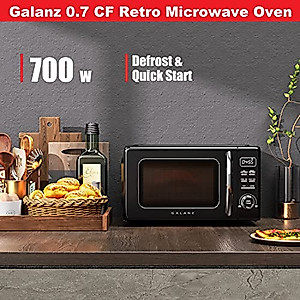 Galanz GLCMKZ07BKR07 Retro Countertop Microwave Oven with Auto Cook & Reheat, Defrost, Quick Start Functions, Easy Clean with Glass Turntable, Pull Handle.7 cu ft, Black