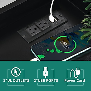 YITAHOME Rattan File Cabinet with Charging Station, Large Lateral Filing Cabinet for Home Office, Black