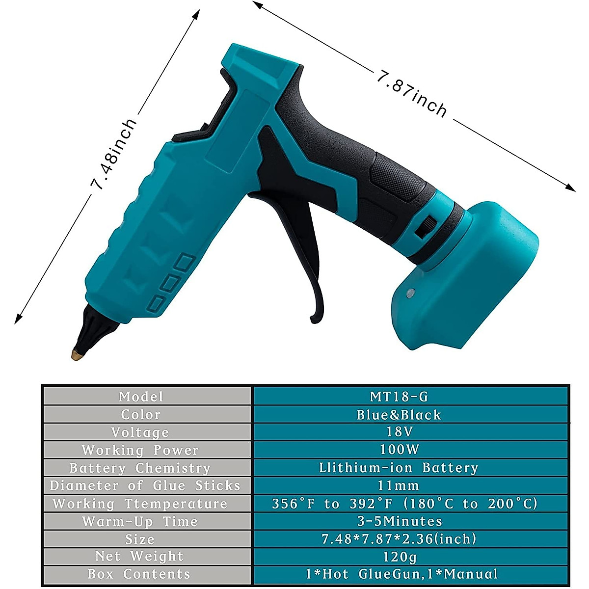 100W Cordless Hot Glue Gun for Makita 18v Lithium Battery (Battery NOT Included) with 20 Glue Sticks Portable Battery-Powered Glue Gun for Arts & Craft DIY Project & Festival Decoration