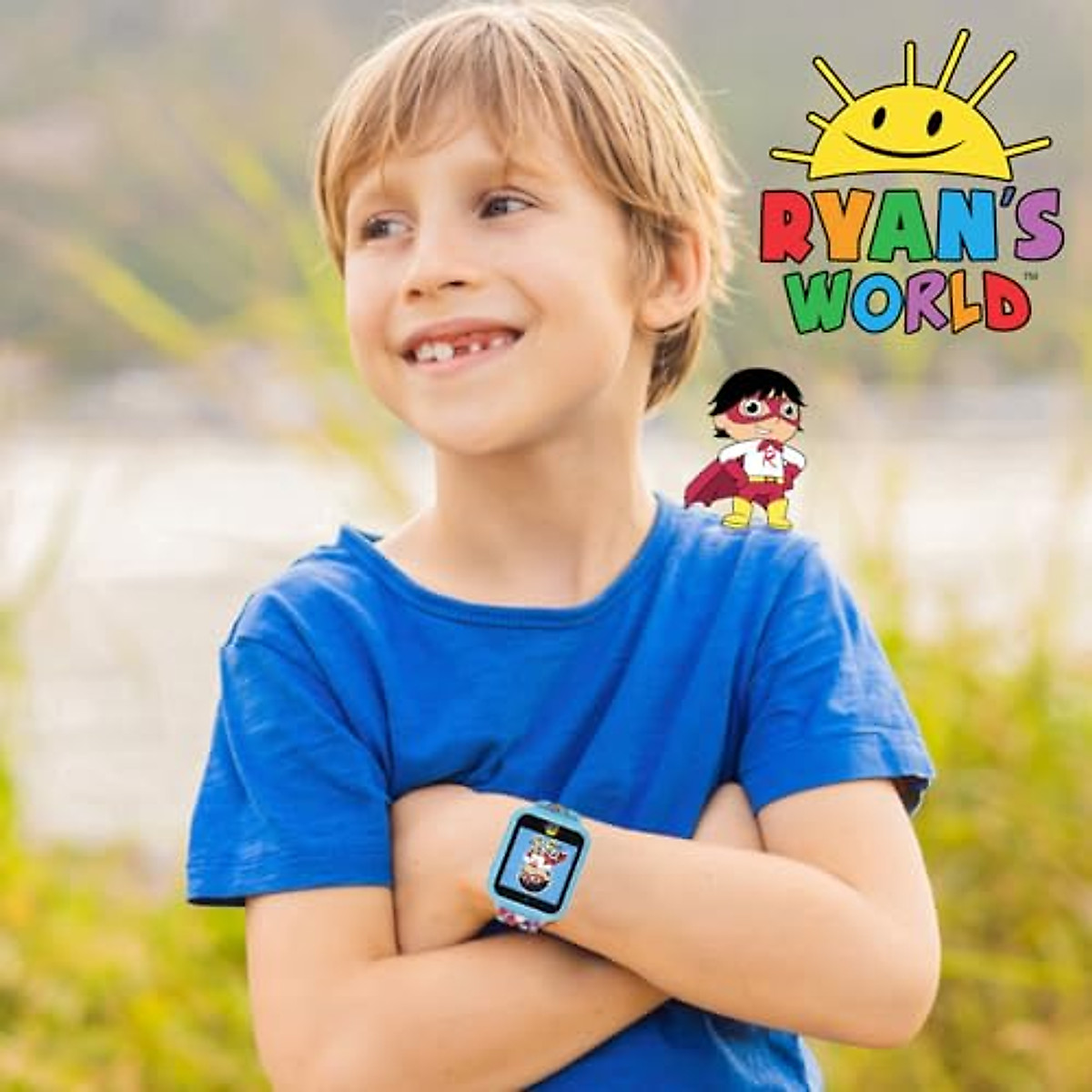 Ryan’s World Interactive Kids Smartwatch - 10 Fun Watch Faces, Built-in Games, Camera, Alarm, Stopwatch, Calculator, Step Counter & More - Perfect for Boys and Girls - Fits Wrists 5.5'' to 8.0"