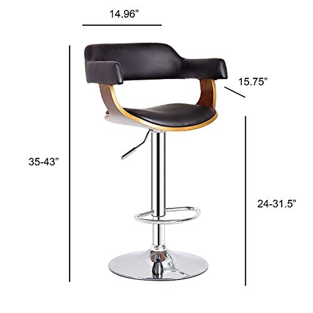 AC Pacific Bar Stool, Modern Adjustable Barstool with Full 360° Swivel Motion and Hydraulic Lift, Adjust Seat Height Range from 24" to 32", for Kitchen Counter or Bar Tables