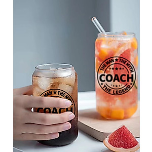 Coach Gifts for Women/Men，Best Coach Gifts,Drinking Glasses with With lid and straw-16oz Can Shaped Glass Cups, Beer Glasses, Iced Coffee Glasses, Cute Tumbler Cup, Ideal for Cocktail, Whiskey