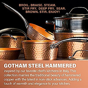 GOTHAM STEEL Hammered Copper Nonstick Frying Pan Set with Glass Lid (3 Pieces)