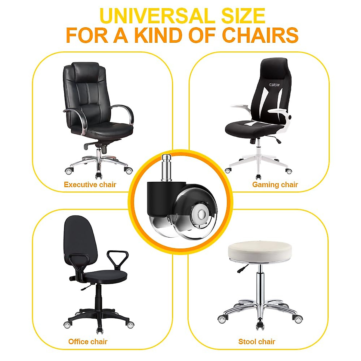 Office Chair Casters Wheels(Set of 5) - 2 inch Heavy Duty Mute Desk Chair Wheels Replacement 2200Lbs- Office Chair Wheels for Hardwood Floors- Universal Fit Wheels for Office Chair