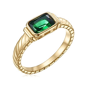 PALBOA Gold Emerald Rings Gold Rings for Women Dainty Green Rings Cut Emerald Gemstones CZ Non Tarnish Gold Rings 14K Gold Plated Rings for Women Band Size 8