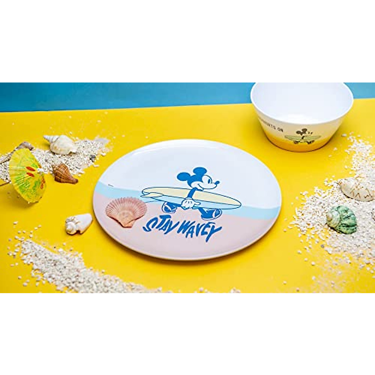 Zak Designs Disney Mickey Mouse Street Beach (Stay Wavey) - Kids Dinnerware Set, Includes 10in Melamine Plate and 27oz Bowl Set, BPA-Free Durable Plate and Bowl Makes Mealtime Fun