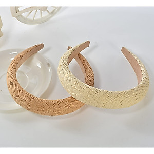 Lvyeer Straw Padded Headbands Fashion Rattan Wide Thick Head Band Boho Headband Woven Headwear Hair Head Bands Hair Band for Woman Girl Hair Accessories (Beige, original-A)