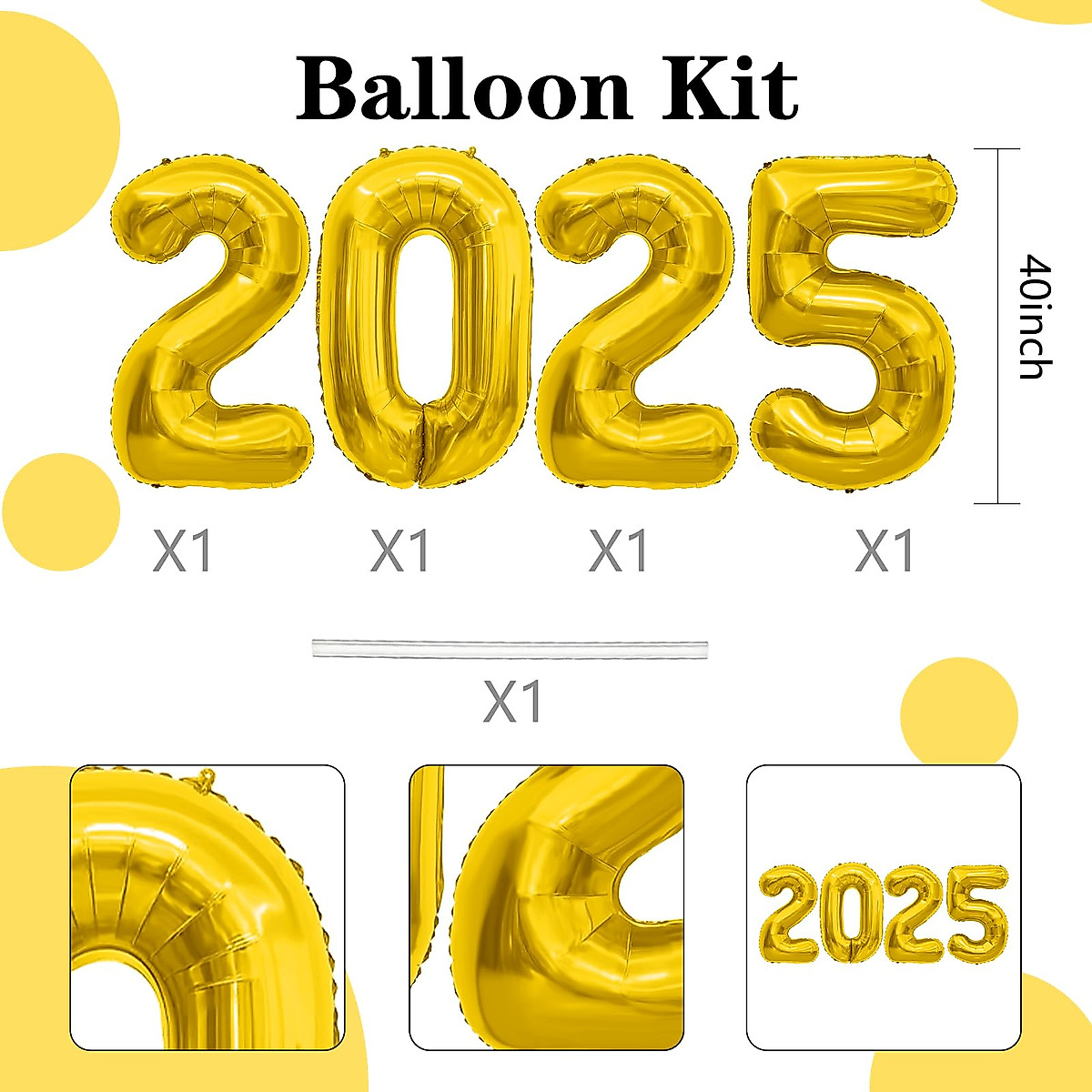 2025 Balloons, 40 inch Foil Gold Number Balloons 2 0 2 5, 2025 New Years Decorations, New Years Eve Party Supplies 2025, Class of 2025 Graduation Decorations, Happy New Year Decorations 2025