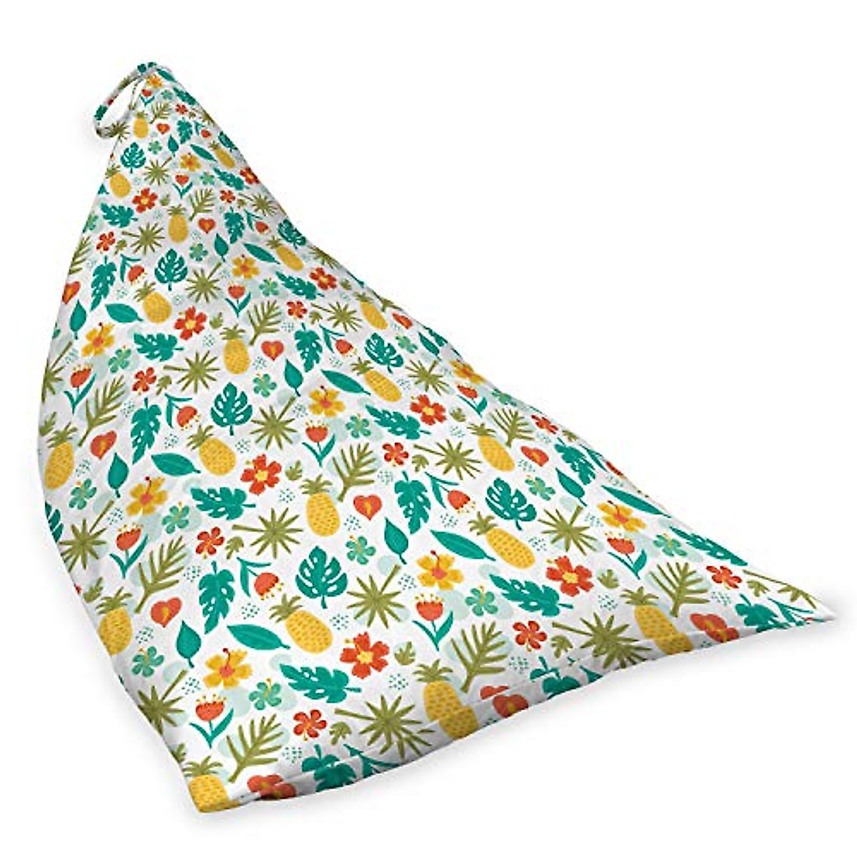 Lunarable Pineapple Lounger Chair Bag, Hawaiian Hibiscus Monstera and Palm Leaves Hand Drawn Summer Season Elements, High Capacity Storage with Handle Container, Lounger Size, Multicolor