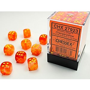 Chessex Dice d6 Sets: Ghostly Orange / Yellow - 12mm Six Sided Die (36) Block of Dice