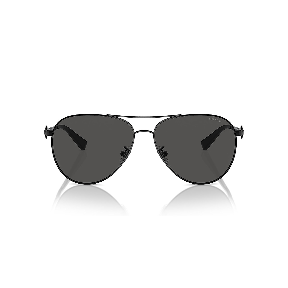 COACH Women's HC7128 Aviator Sunglasses, Shiny Black/Grey Solid, 58 mm