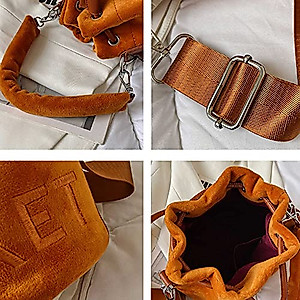 Qiayime Bucket Bag for Women, Mini Shoulder Bag Purses Soft Plush Top-Handle Crossbody Bucket Bag Drawstring Handbag Hobo Bag (Brown)