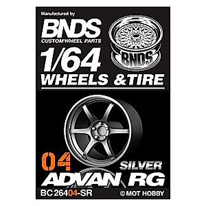 BNDS 1/64 Scale ABS Wheels Rubber Tires with Axles Plastict Material (4pcs/1 Kit) Modified Detail Up Parts for 1:64 Diecast Model Cars (BC26404, Silver)