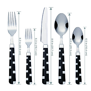 Bon Fusion 20-Piece Stainless Steel Flatware Silverware Cutlery Set - Black, Include Knife/Fork/Spoon, Mirror Polished, Dishwasher Safe, Service for 4