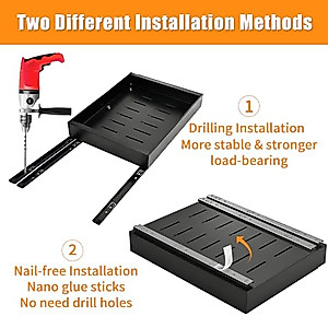 2 Pcs Pull Out Cabinet Organizer, Expandable(12.4"-20.5") Pull Out Drawers for Cabinets Slide Out Drawers for Kitchen Cabinets with Adhesive Nano Film Mounting Adjustable for Kitchen, Pantry (Black)