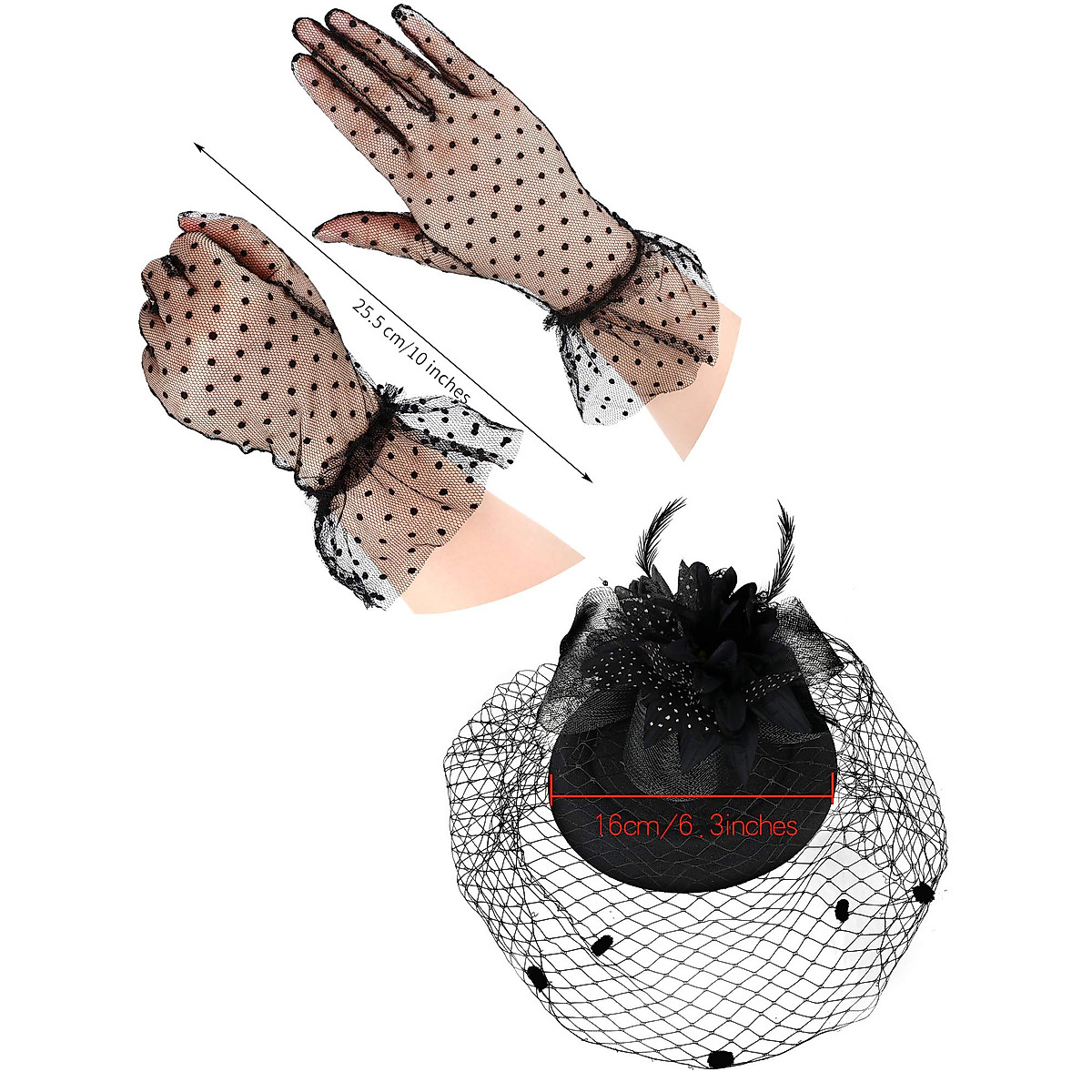 Feather Veil Mesh Hat Lace Short Glove 50s Costume Accessories for Women Wedding