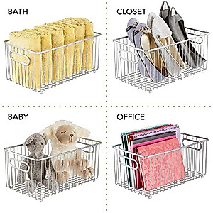 mDesign Metal Farmhouse Kitchen Pantry Food Storage Organizer Basket Bin - Wire Grid Design - for Cabinets, Cupboards, Shelves, Countertops - Holds Potatoes, Onions, Fruit, Extra Large - Chrome