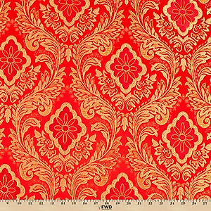 Metallic Floral Brocade Fabric 60" by Yard in Red Gold White Purple Blue Green (Red/Gold)