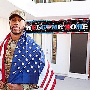 Welcome Home Banner Large Fabric Patriotic Theme Welcome Banner Garland Veterans Day Hanging Backdrop Sign Decoration for Greeting Police Military Army Heroes Theme Party Supplies, 71 x 16 Inches