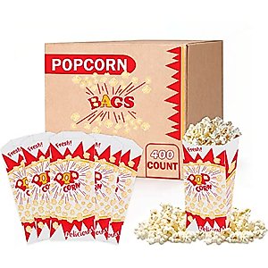 400 Popcorn Bags, Popcorn Machine Supplies Set, 1 oz Grease Resistant Paper, Popcorn Bags for Popcorn Machine, Grease Resistant, Carnival Themed, Made in The USA (400)