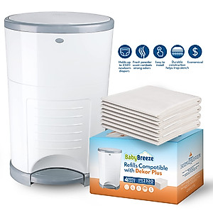 Diaper Pail Refills Compatible with Dekor PLUS Diaper Pail 4 Refill Bags Holds 2320 Diapers – Strong, Durable Baby Powder Scented Refills Bags