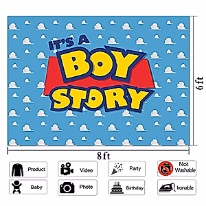 XLL 8x6ft Cartoon Boy It's a Story Photography Backdrop Birthday Party Photo Background Blue Sky White Clouds Backdrops Baby Shower Kids Hero Booth Studio Props, 8x6ft(240x180cm)