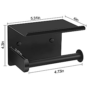 Toilet Paper Holder, Matte Black Toilet Paper Holder with Shelf,Screw or Self Adhesive Toilet Paper Holder Wall Mount,SUS304 Bathroom Toilet Paper Holder,Toilet Paper Roll Holder for Bathroom,Washroom