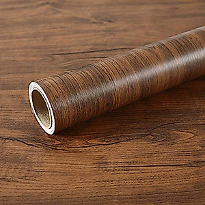 PoetryHome Self Adhesive Dark Teak Wood Wall Paper Shelf Liner for Kitchen Cabinets Table Desk Countertop Furniture Wall Decor 15.7x117 Inches