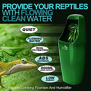 Reptile Water Dispenser and Dripper Automatic Circulation Bearded Dragon, Chameleon Fountain Waterless Auto Shut Off & Indicator Light Reminder with 3 Replaceable Carbon Pads (27oz)