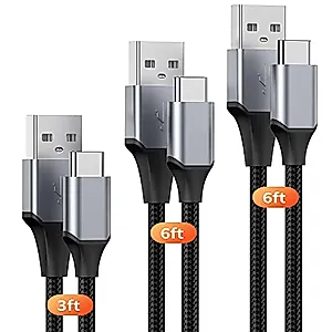 USB C Cable (3Pack 3+6+6ft), Type C Cable Fast Charging Cable USB-C Charging Cord Compatible with Samsung Galaxy S10 S9 S8, Power Bank, and Other Type c Devices-Black