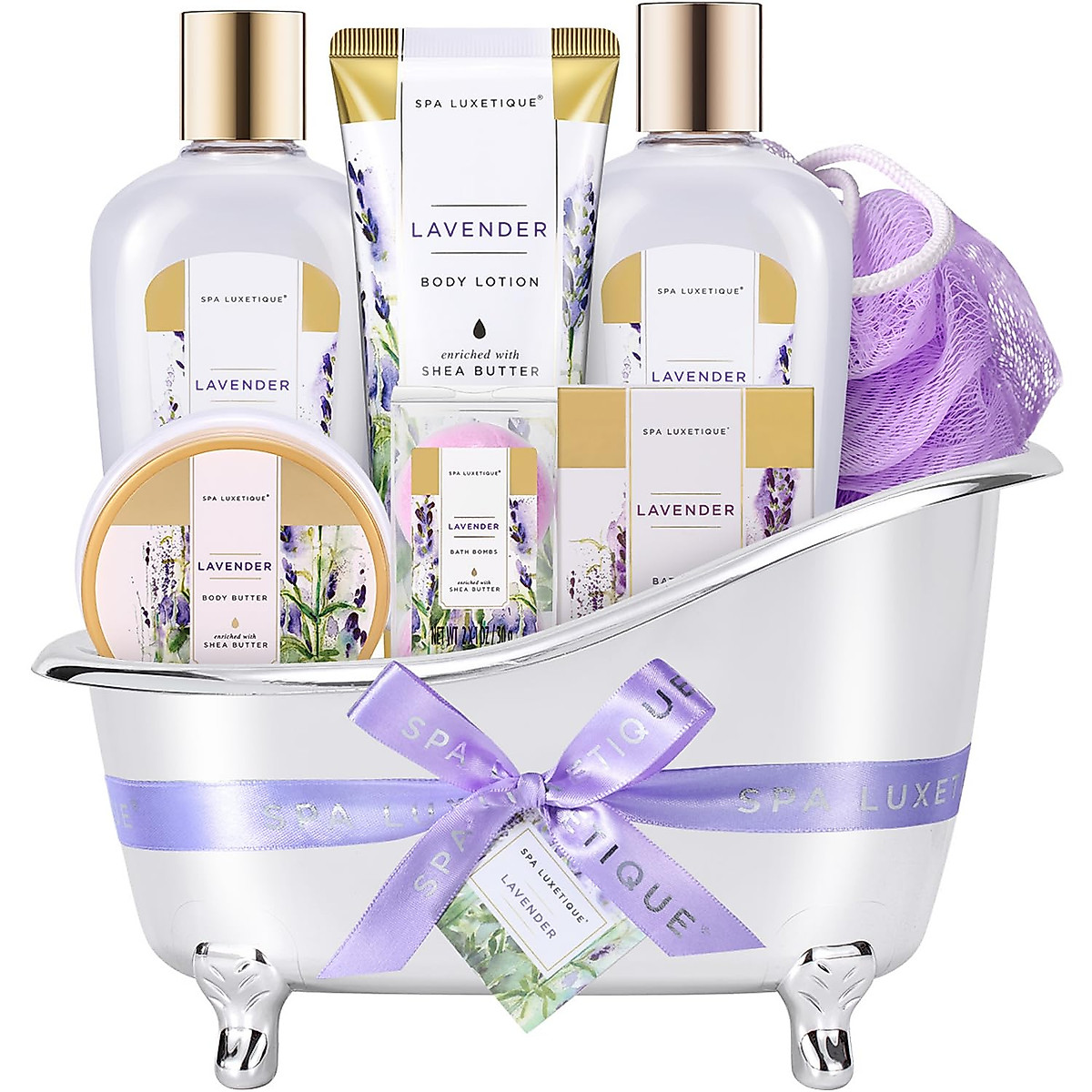 Spa Gifts for Women Spa Luxetique Spa Gift Baskets for Women, 8 Pcs Lavender Bath Sets for Women Gift with Bubble Bath, Bath Gifts for Women Christmas Gift Baskets Christmas Gifts for Women