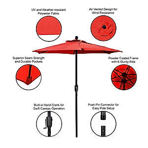Westcharm Patio Umbrella Outdoor Table Umbrella with 6 Sturdy Ribs and Crank 6.5 ft, Red Umbrella