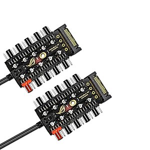 skineat Chassis Fan Hub CPU Cooling | 10 Port 12 V SATA to Fan-Header with 4 Pin PWM Controller | Dedicated Supply from PSU to Link Multiple Points 2pack