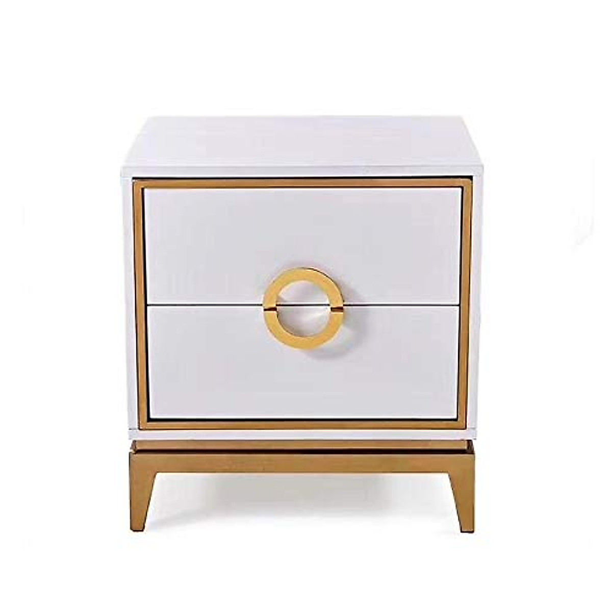 SJYDQ Bedside Table with Double Drawer Design, Stainless Steel Metal Plating Frame Simple Bedside Table, White