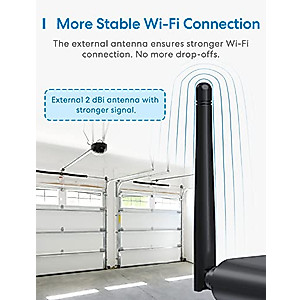 Smart Garage Door Opener Remote with External Antenna, Up to 3 Single Doors, Compatible with Apple HomeKit, Amazon Alexa, Google Assistant, SmartThings, App Control, No Hub Needed