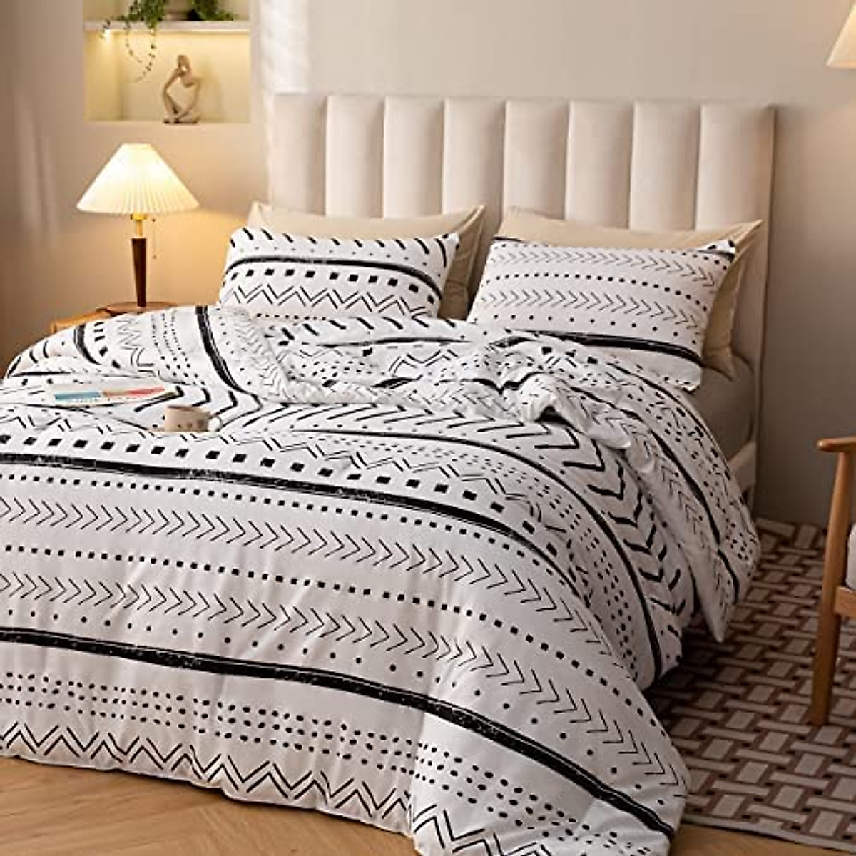 Smoofy Aztec White Bedding Sets Queen Size, Folkloric Art Pattern Boho Aztec Comforter Set with Soft Microfiber Fill Bedding, 1 Comforter 2 Pillowcases