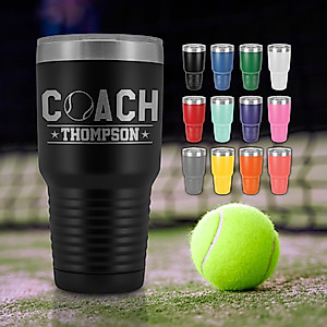 Personalized Tennis Coach Tumbler Cup With Coach Name - Customized Tennis Coach Gift - Custom Tennis Coach Travel Mug - Blue