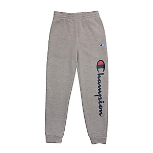 Champion Boys Sweatpant Heritage Collection Slim Fit Brushed Fleece Big and Little Boys Kids (Medium, Oxford Heather Script)