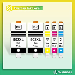 S SMARTOMNI Compatible 902XL Ink Cartridges Upgraded-Chip Replacement for HP 902 902XL Ink Cartridge Combo Pack Black and Color for Use in HP OfficeJet Pro 6960 6962 6970 6975 6978 6968 6975